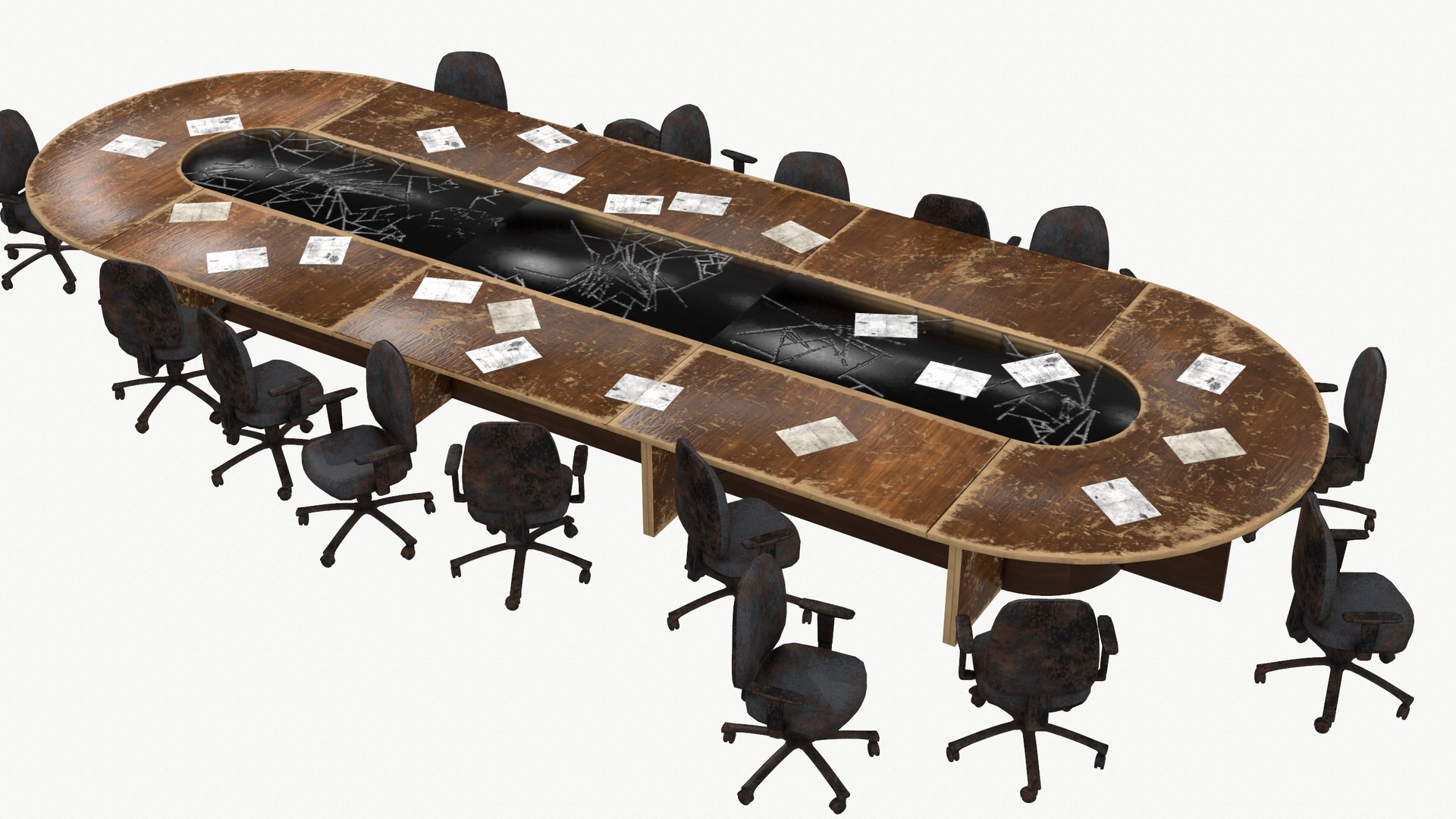 Meeting table damaged office chairs 3D - TurboSquid 1348485