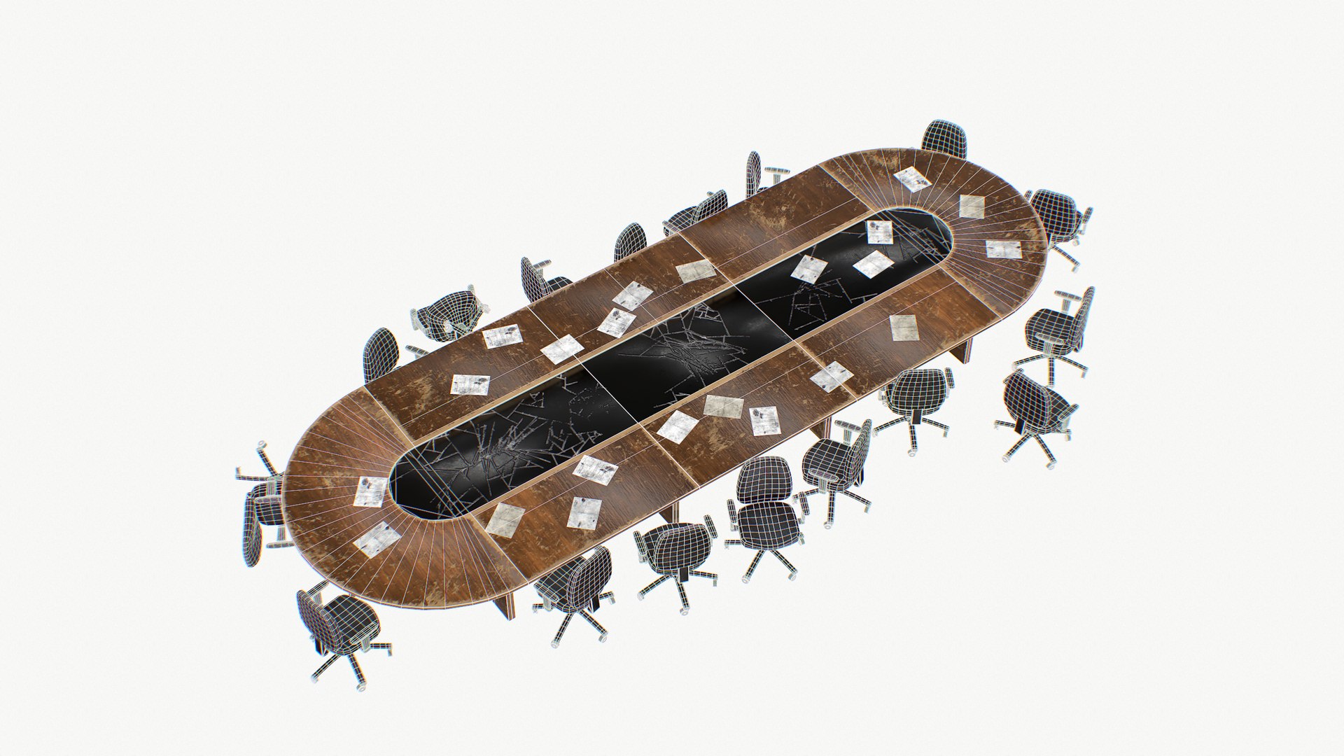 Meeting table damaged office chairs 3D - TurboSquid 1348485