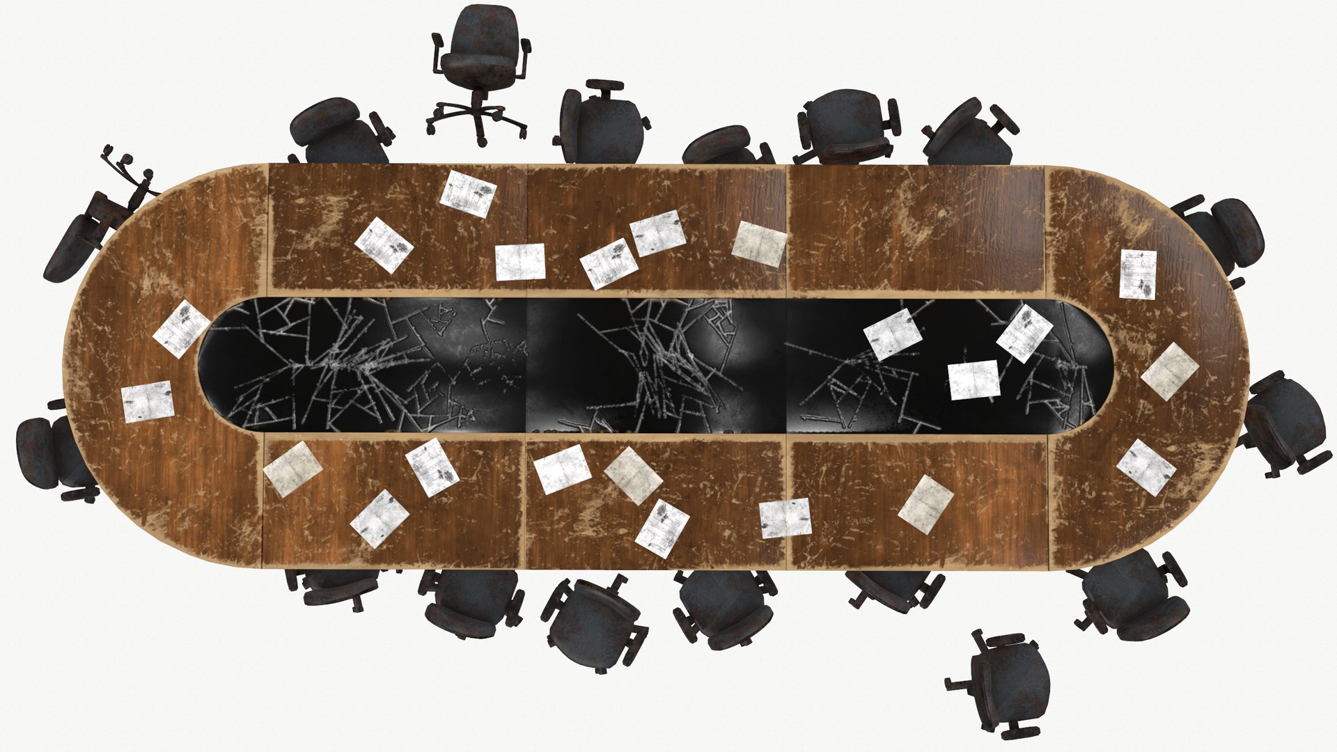 Meeting table damaged office chairs 3D - TurboSquid 1348485