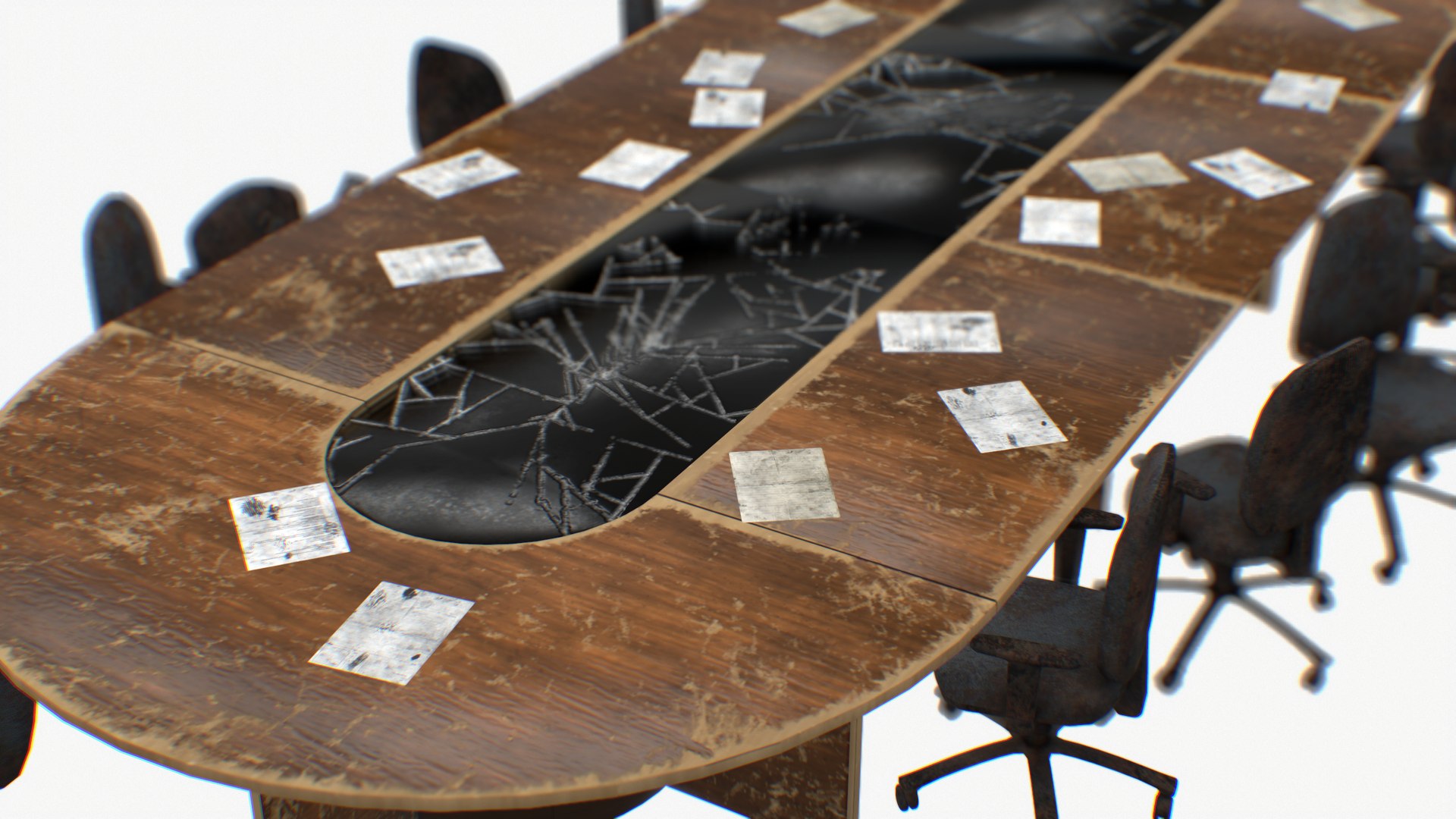 Meeting table damaged office chairs 3D - TurboSquid 1348485