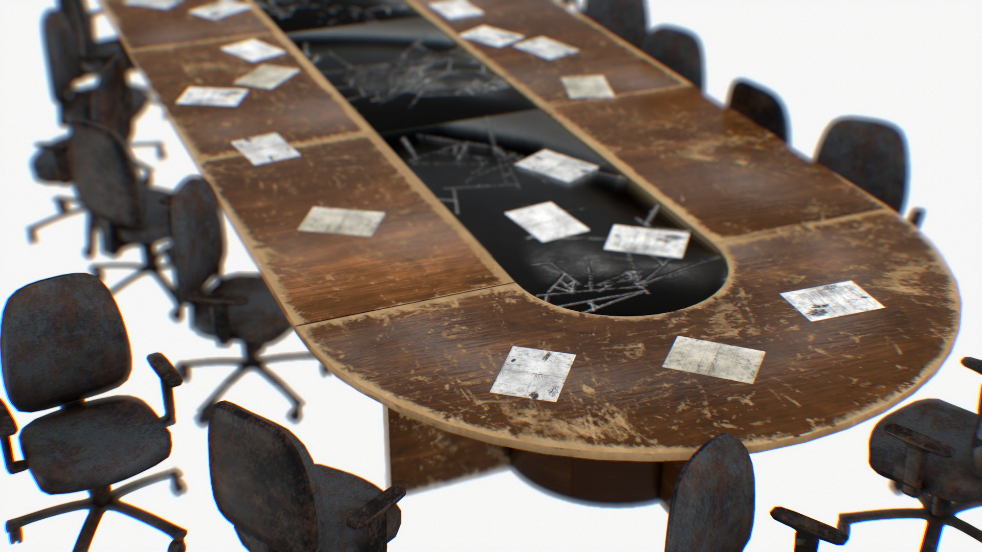 Meeting table damaged office chairs 3D - TurboSquid 1348485