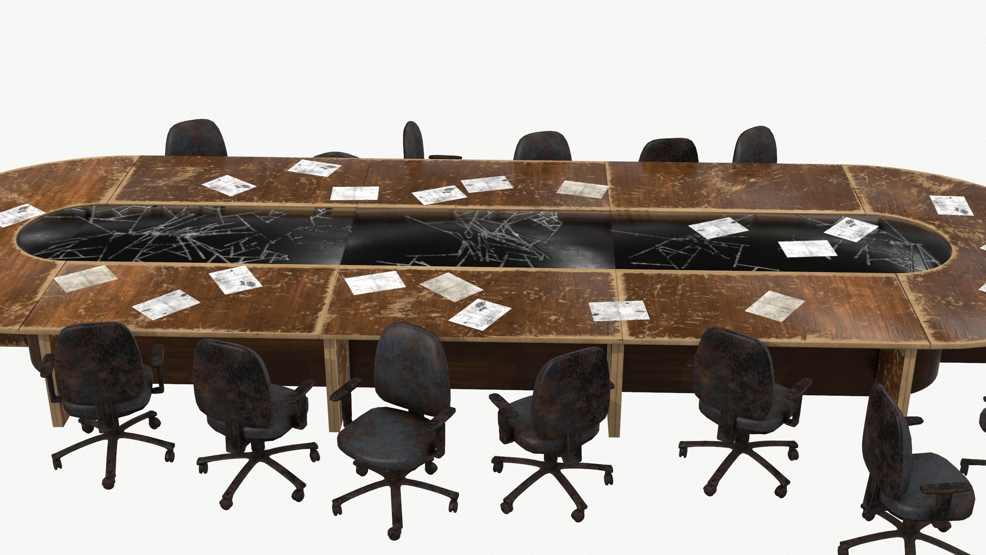 Meeting table damaged office chairs 3D - TurboSquid 1348485