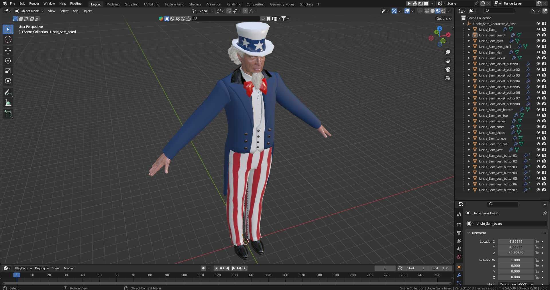 3D Uncle Sam Character A-Pose - TurboSquid 2413335