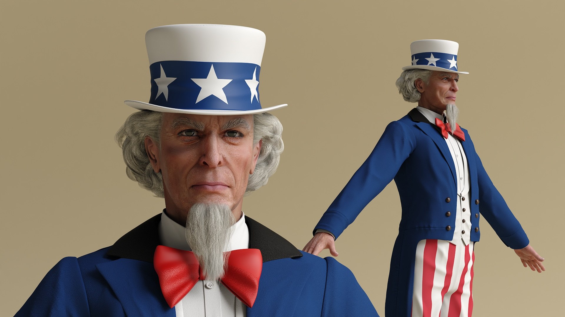 3D Uncle Sam Character A-Pose - TurboSquid 2413335