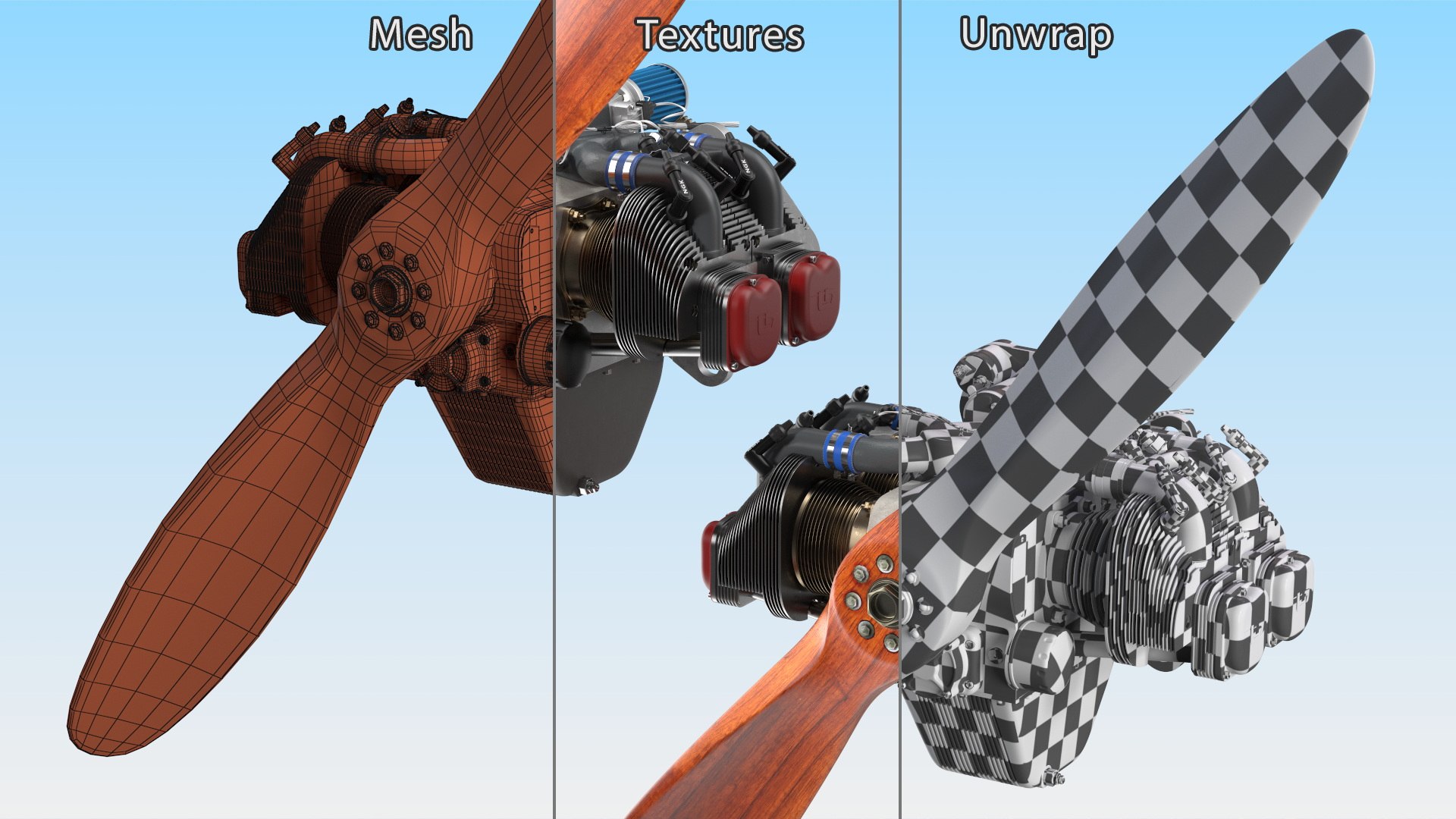 Vintage Aircraft Propeller Engine 3D Model - TurboSquid 2271223