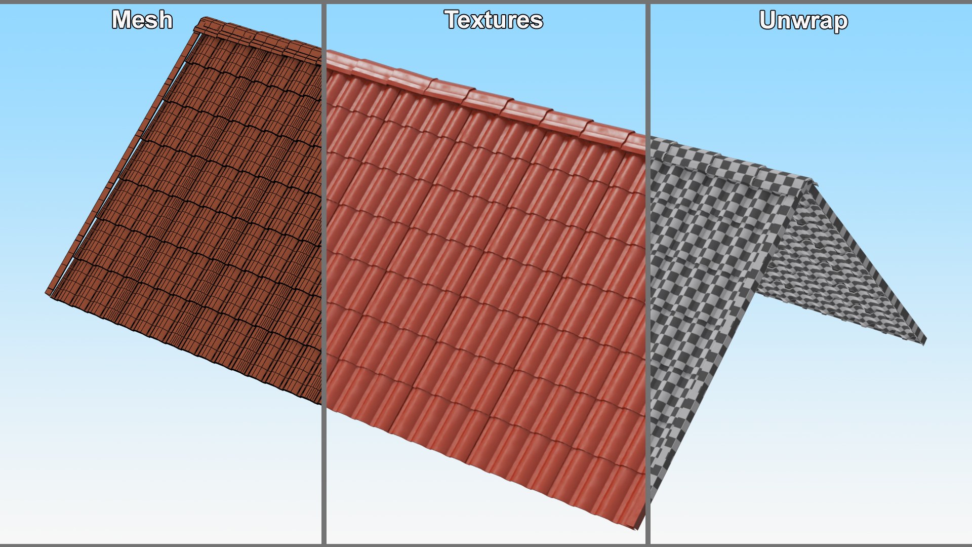3D Tiles Gable Roof Structure Plastic - TurboSquid 2371417