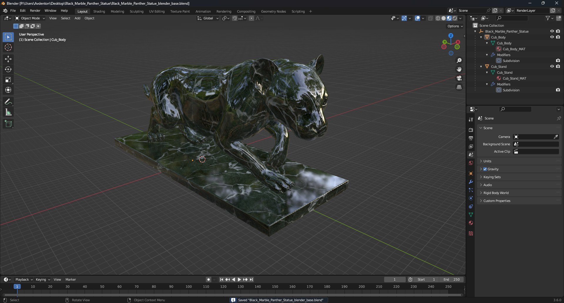 Black Marble Panther Statue 3D Model - TurboSquid 2335572