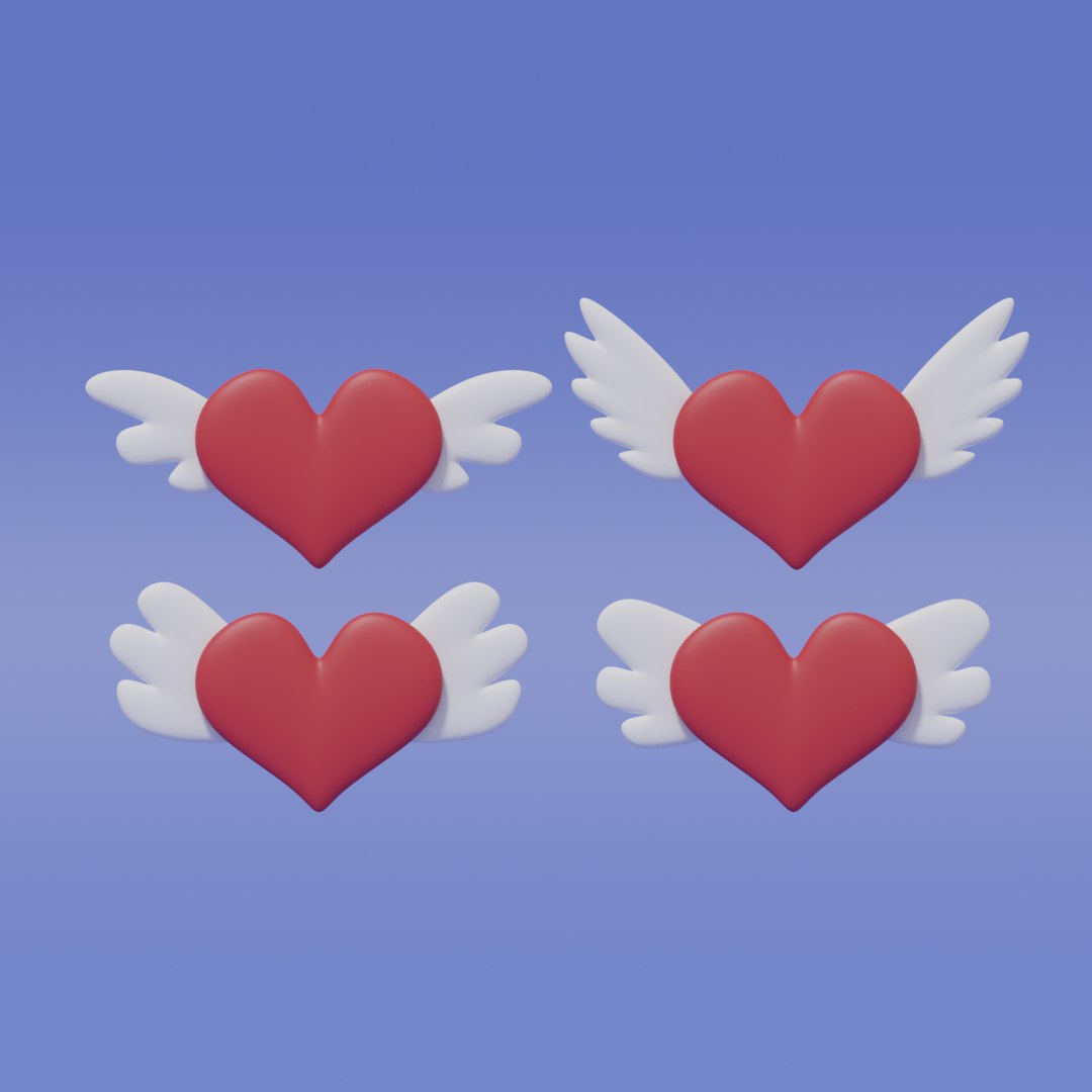Cartoon Flying Heart With Wings Collection 3D Model - TurboSquid 1853788