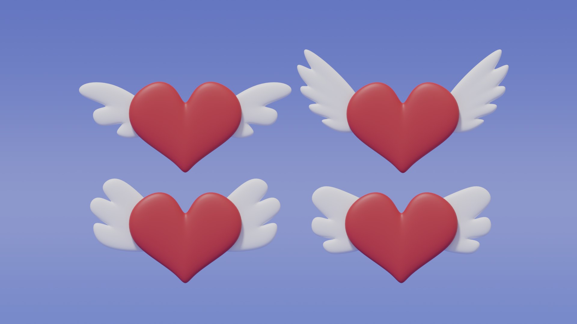 Cartoon Flying Heart With Wings Collection 3D Model - TurboSquid 1853788