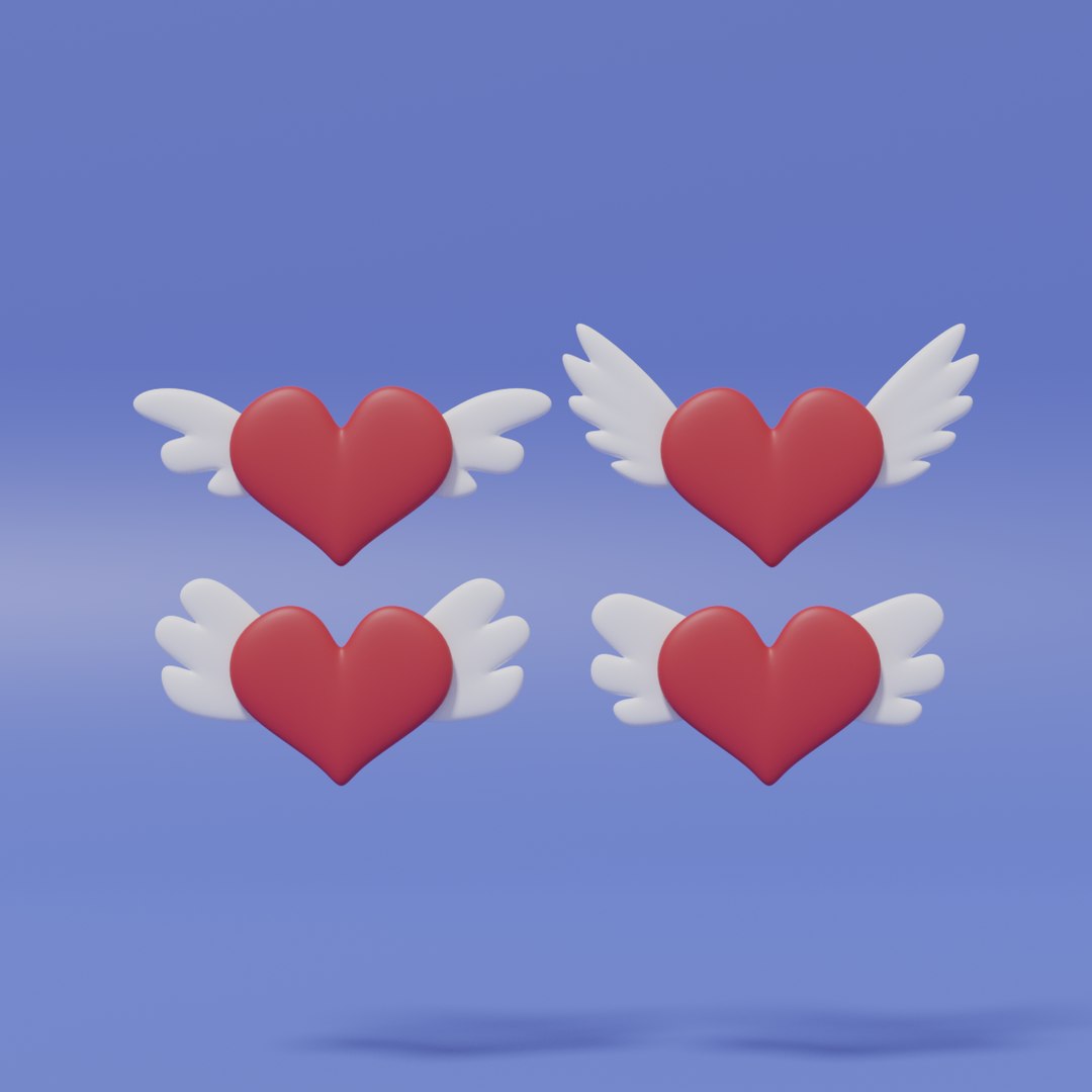 Cartoon Flying Heart With Wings Collection 3D Model - TurboSquid 1853788