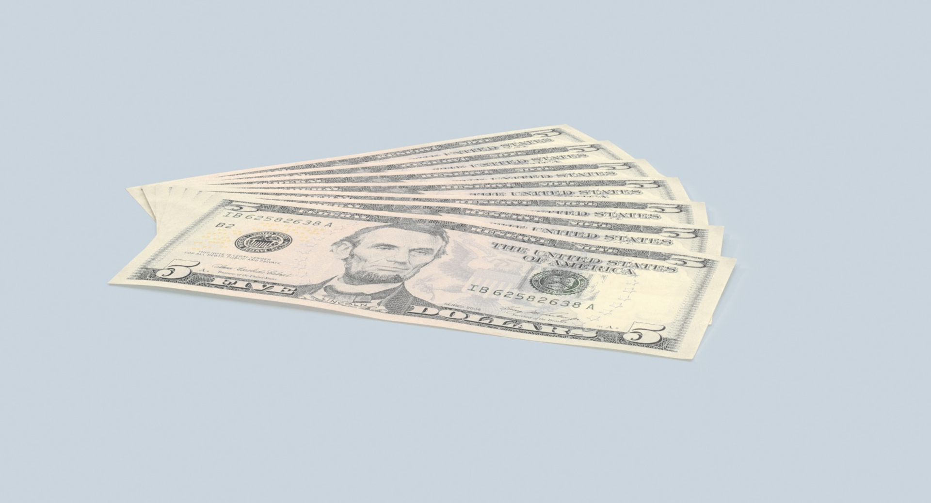3d Model Of 5 Dollar Bill Fanned