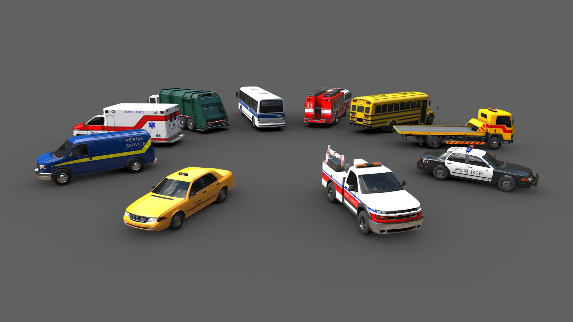 Civil Service Vehicles Pack PBR Model - TurboSquid 2268993