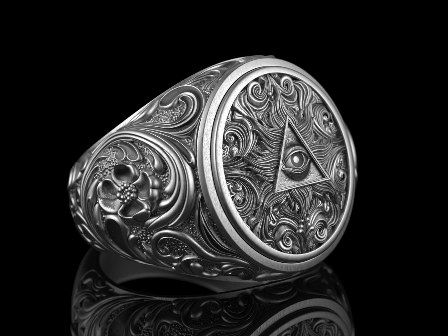 3D Jewelry Masonic Ring With Eye Symbol 0317 Set Of Sizes Stl 3dm Fbx ...