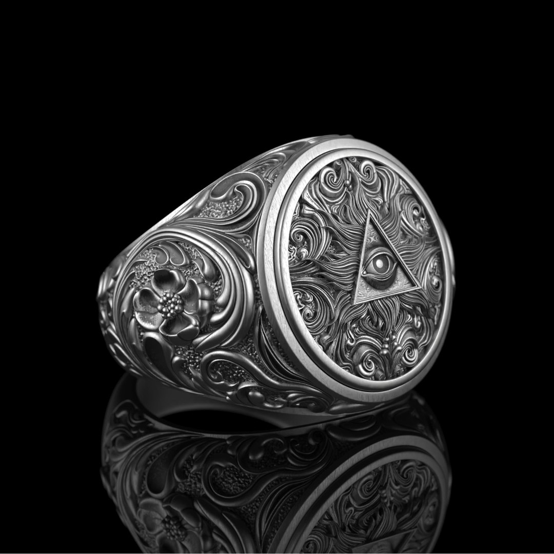 3D Jewelry Masonic Ring With Eye Symbol 0317 Set Of Sizes Stl 3dm Fbx ...