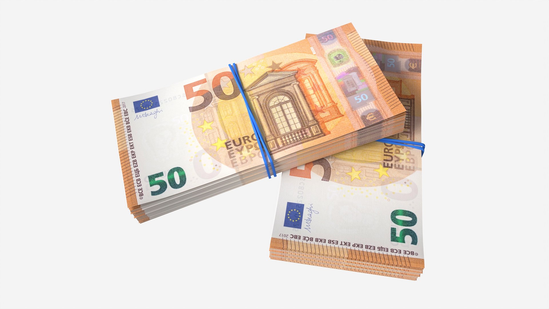 Euro Banknote Bundles Tied With Rubbers 3D Model - TurboSquid 2107414