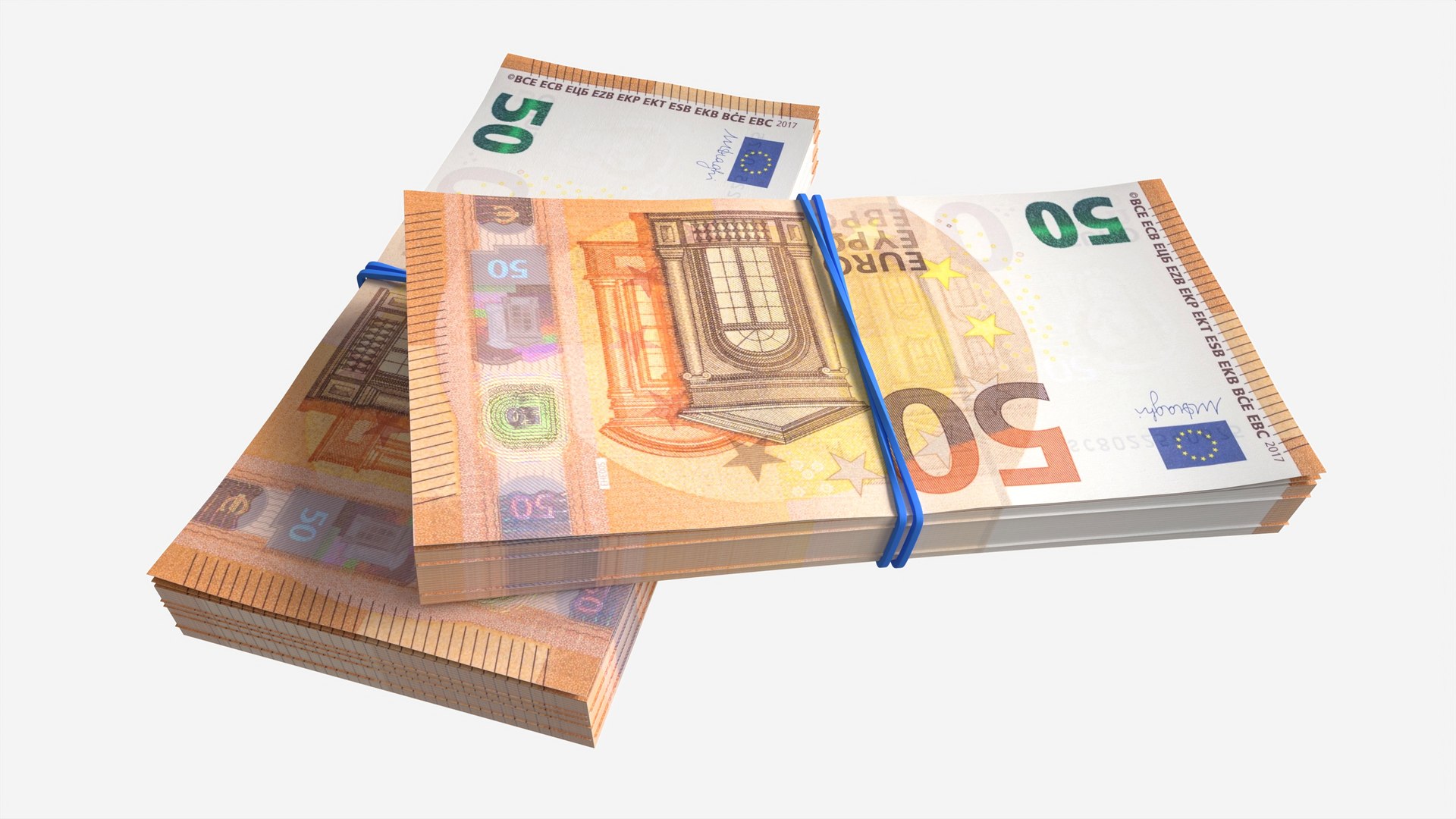 Euro Banknote Bundles Tied With Rubbers 3D Model - TurboSquid 2107414