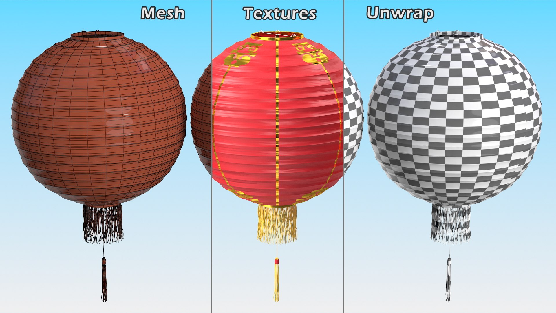 Red Paper Chinese Lantern with Tassel 3D - TurboSquid 1901502