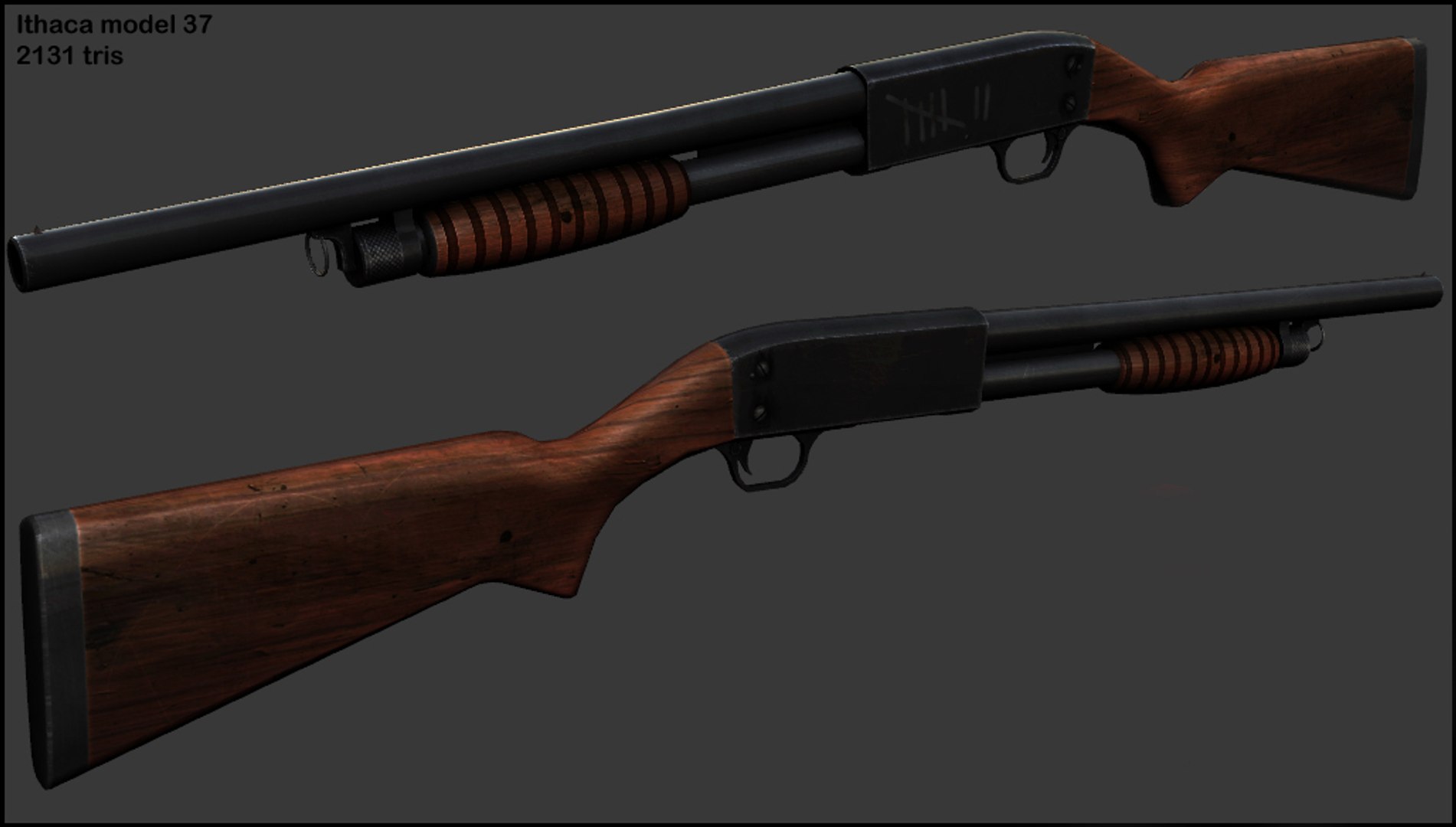 ithaca pump action shotgun 3d model