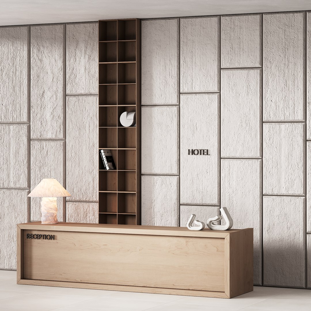 3D 441 Office Furniture 21 Reception Desk 16 Japandi Wood Hotel Lobby ...