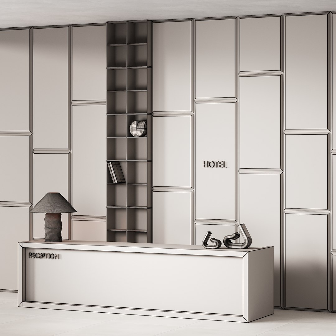 3D 441 Office Furniture 21 Reception Desk 16 Japandi Wood Hotel Lobby ...