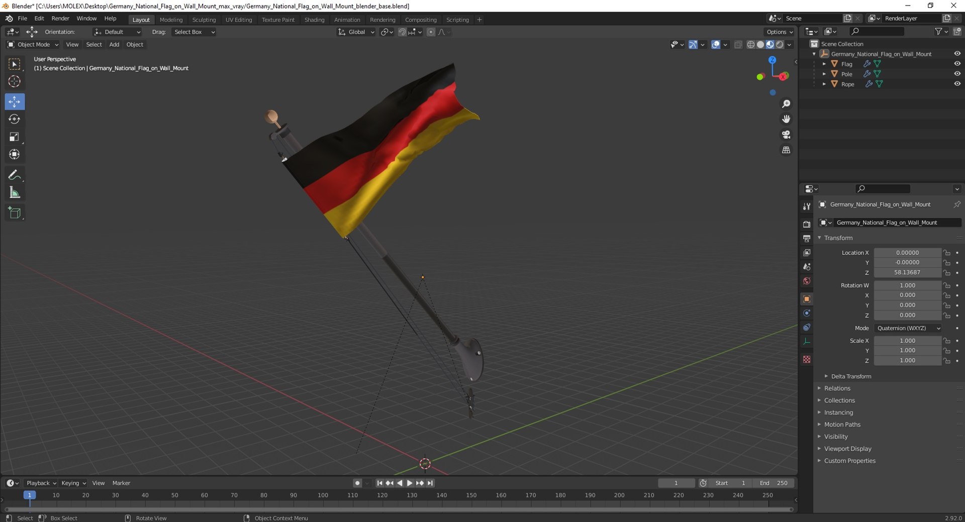 3D Germany National Flag On Wall Mount Model - TurboSquid 2212212