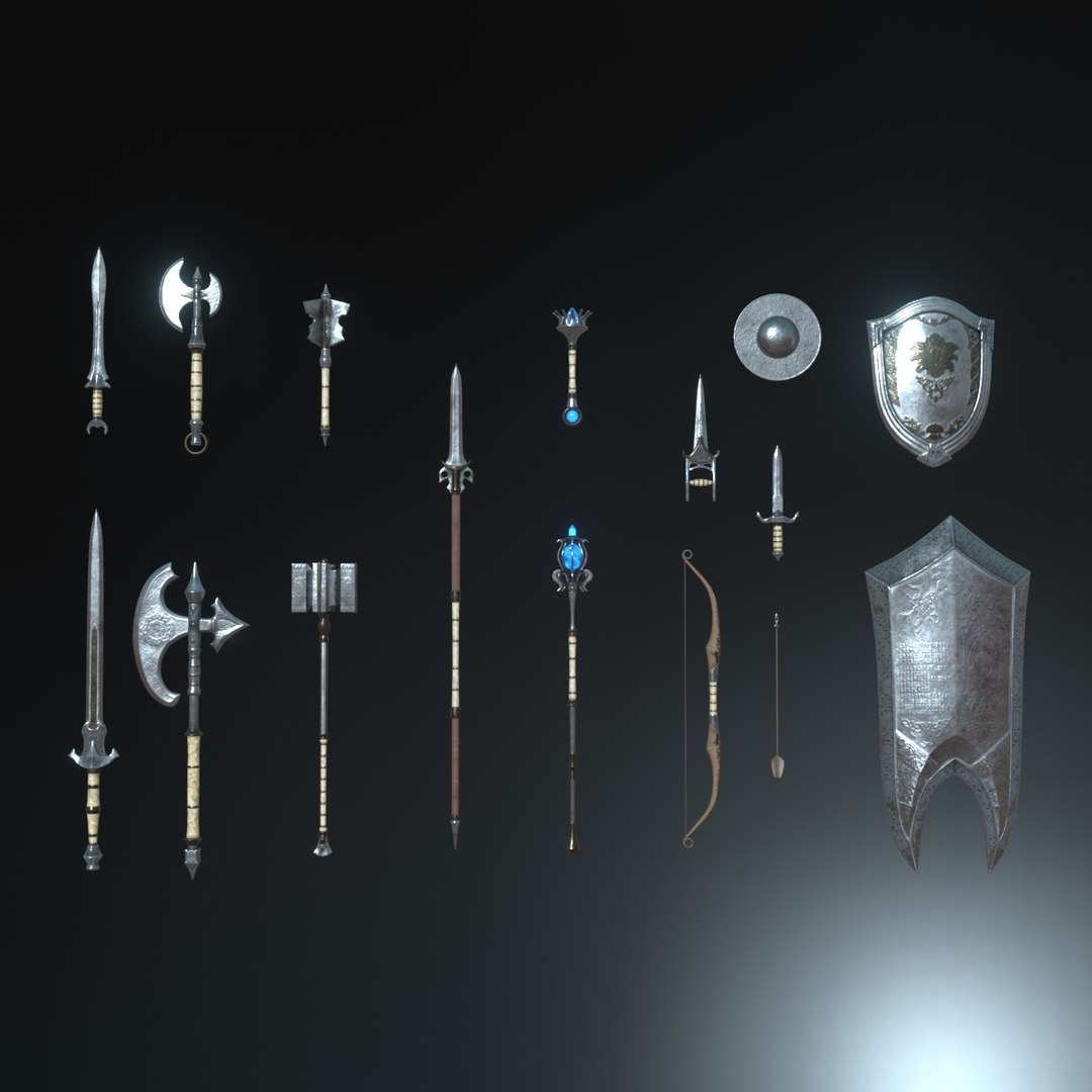 Silver Fantasy Weapon Set 3D - TurboSquid 1940776