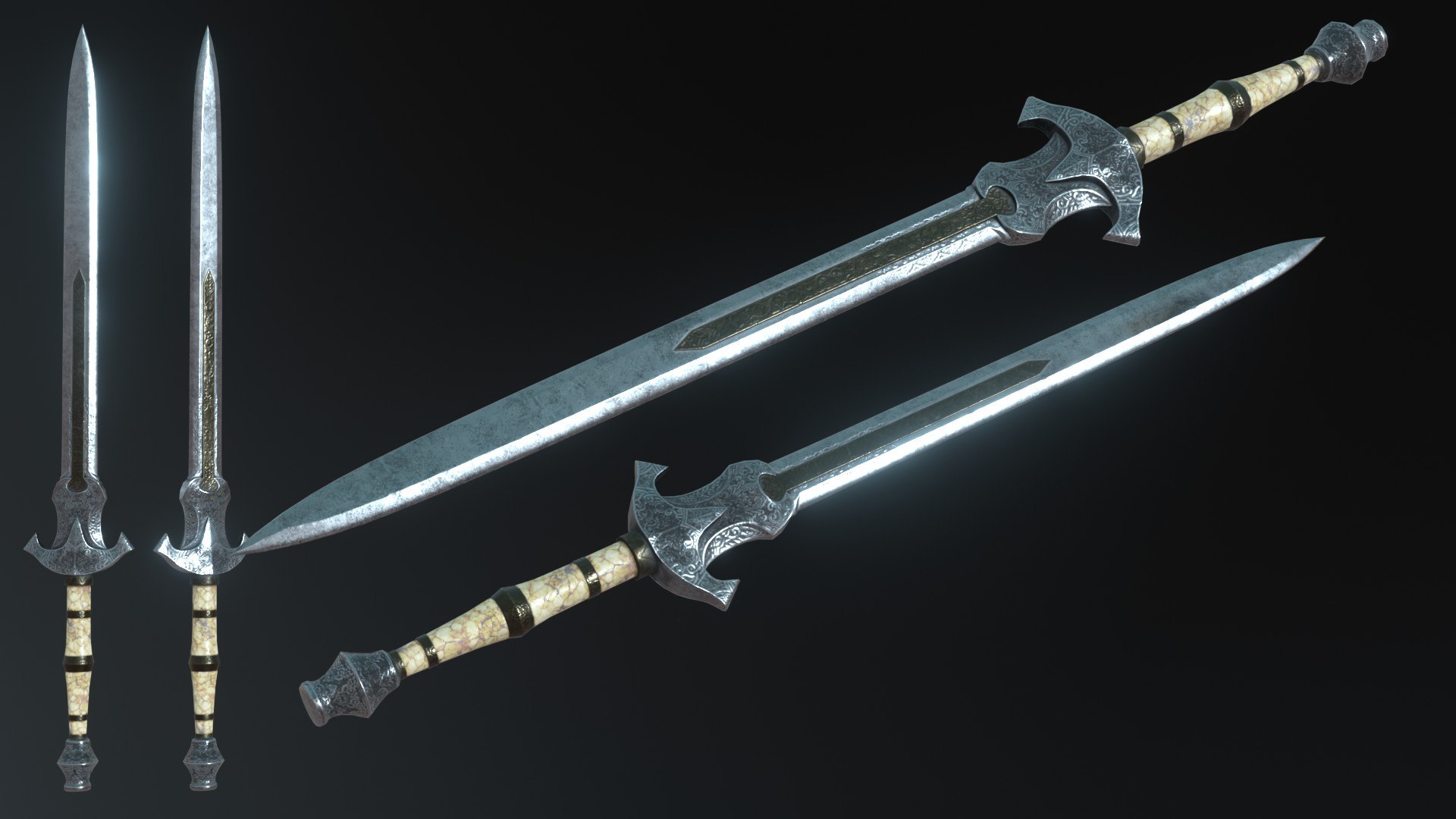 Silver Fantasy Weapon Set 3D - TurboSquid 1940776