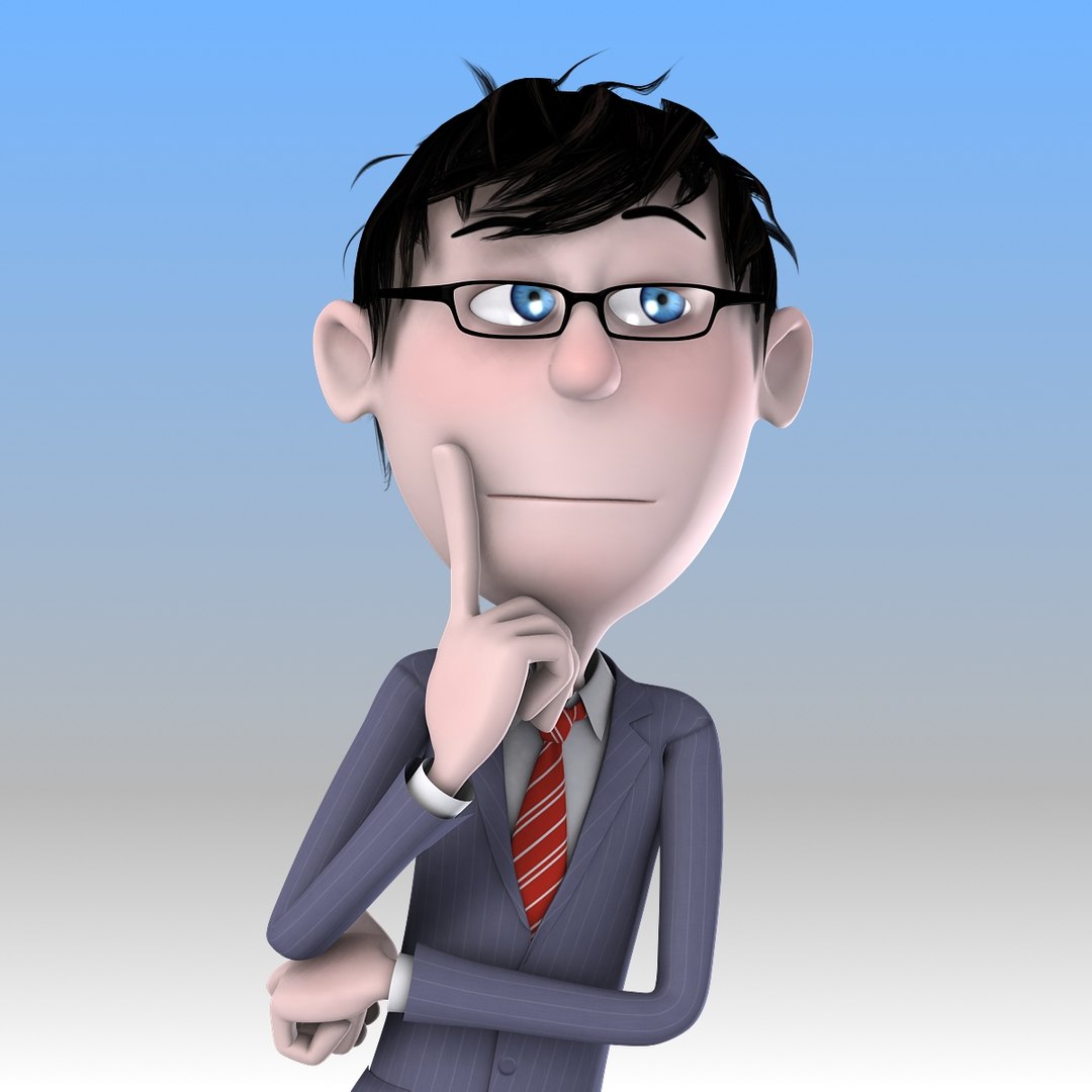 rigged cartoon clever guy 3d max