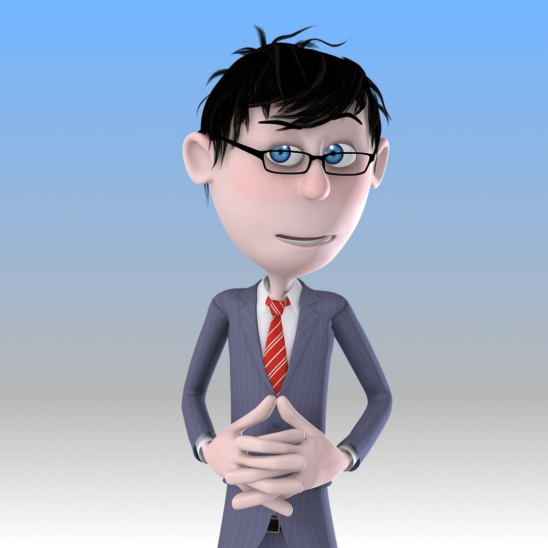 rigged cartoon clever guy 3d max