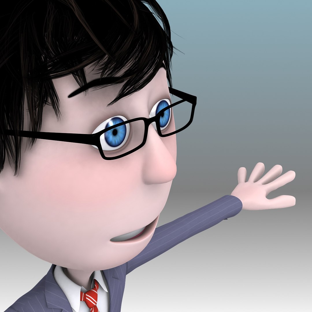 rigged cartoon clever guy 3d max
