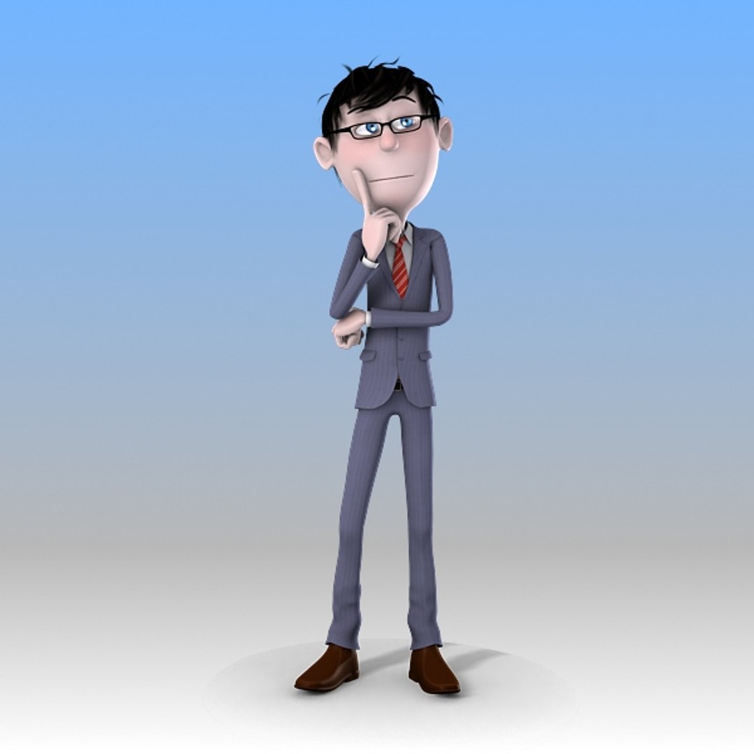 rigged cartoon clever guy 3d max