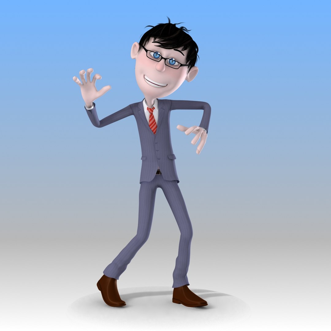 rigged cartoon clever guy 3d max