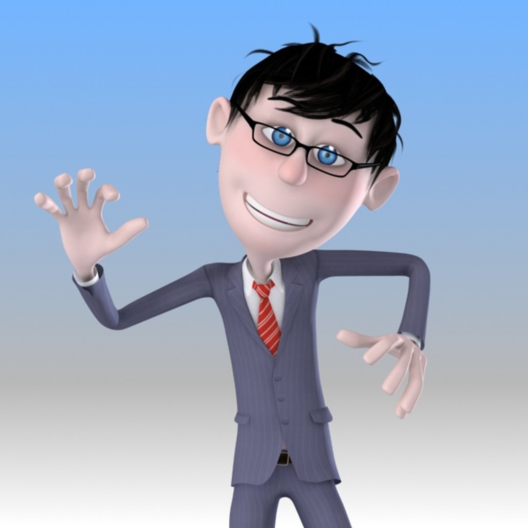 rigged cartoon clever guy 3d max