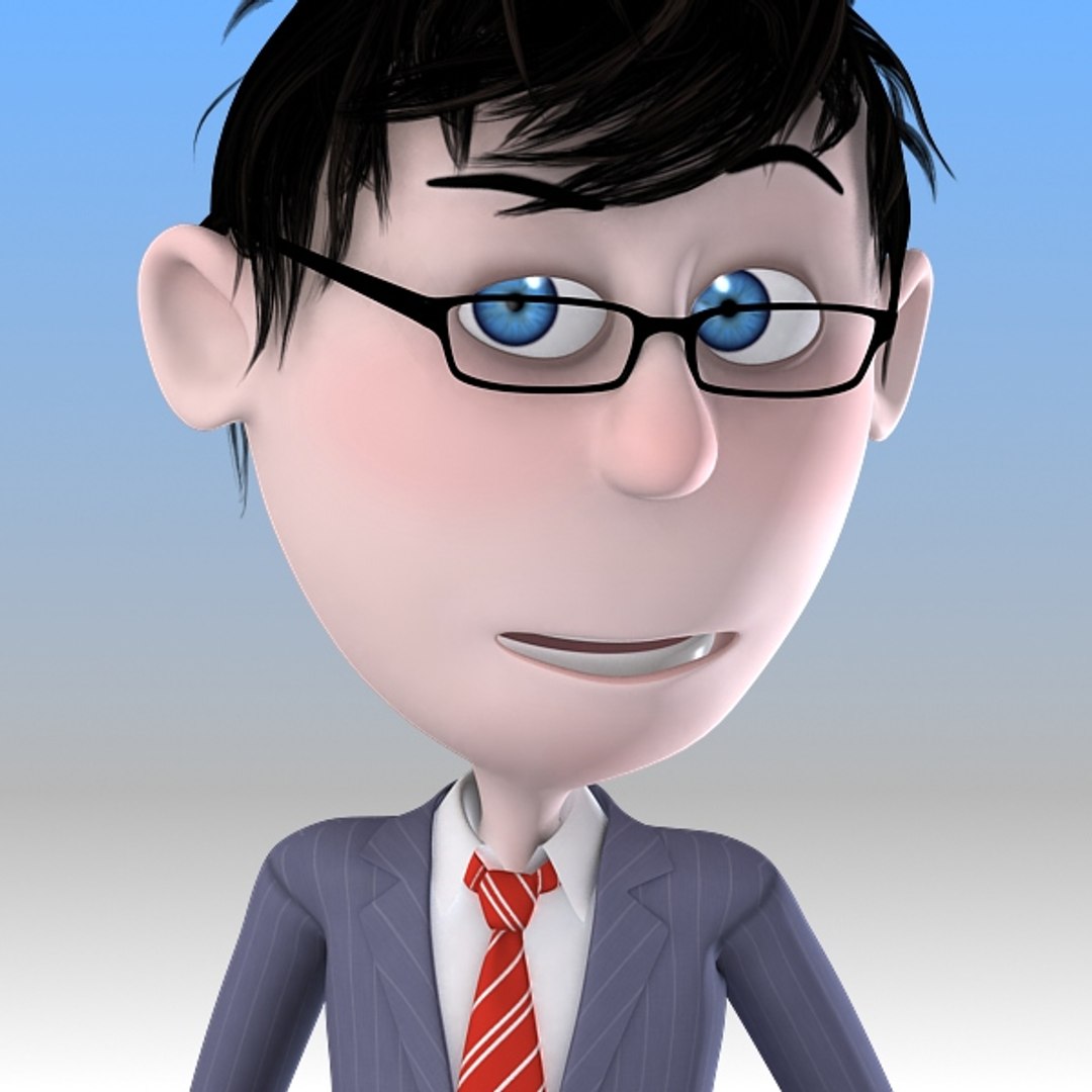 rigged cartoon clever guy 3d max