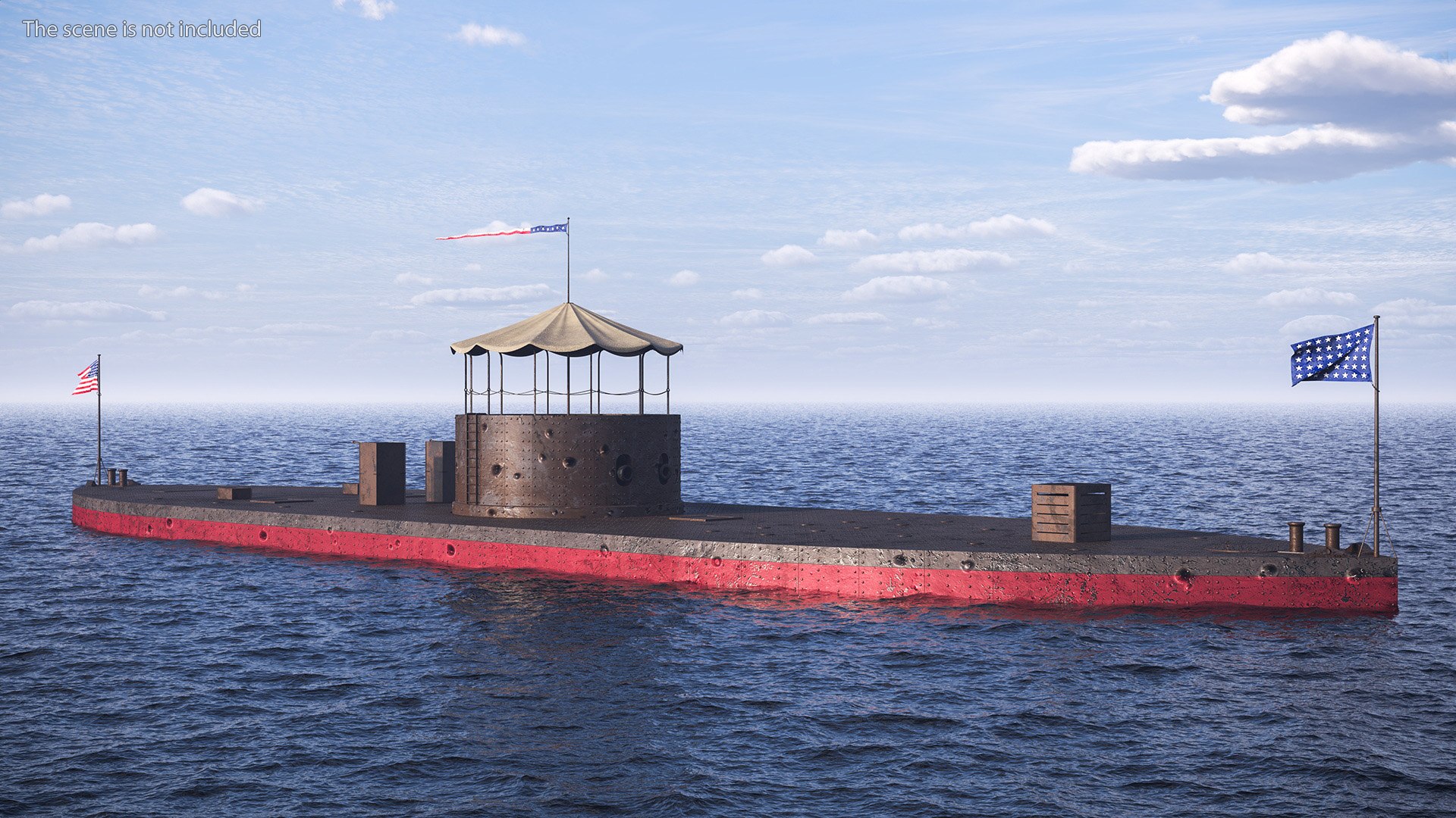 3D USS Monitor With Tower Old Rigged Model - TurboSquid 2210716