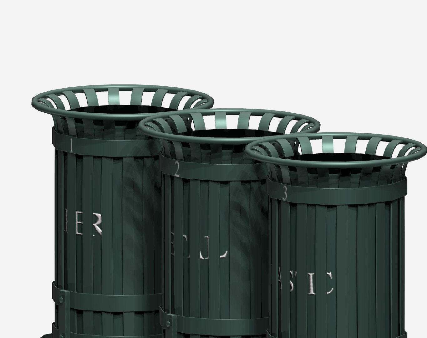 Triple Cage Type Open Blue Street Garbage Bin 3D Model - TurboSquid 2130927