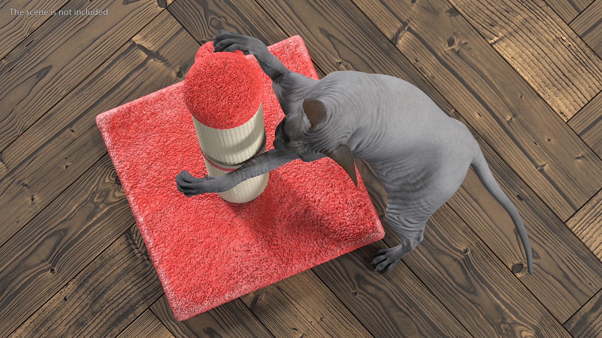 3D Cat Playing With A Red Scratching Post Rigged For Cinema 4D Model ...