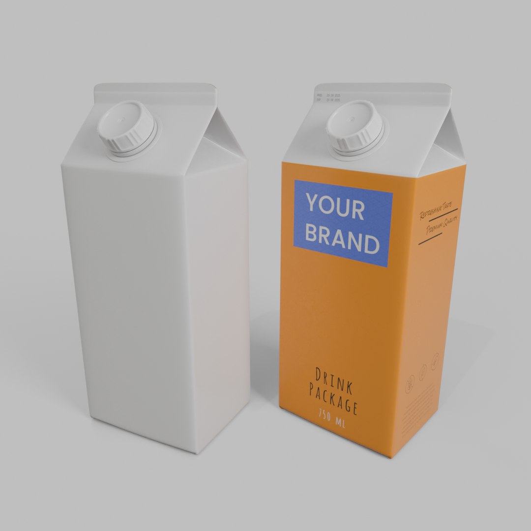 3D Beverage Carton 750 Ml - Customizable Gable-Top Drink Box ...