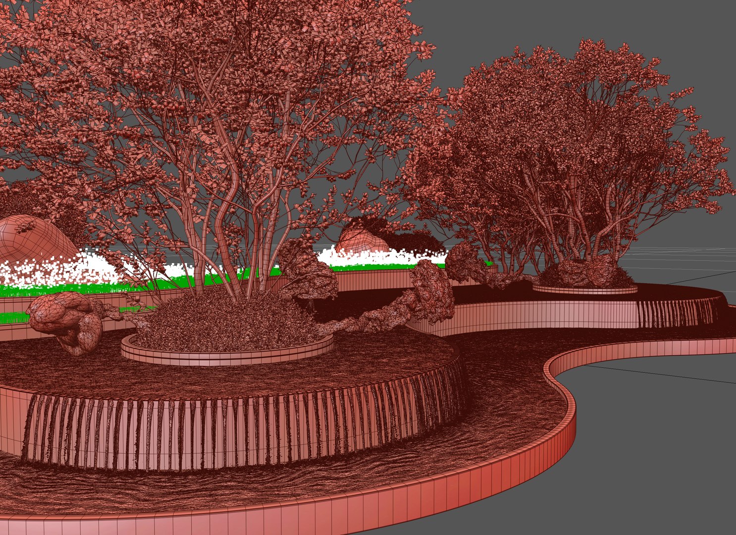3D Landscaping Figure With Plants Waterfalls And Fish - TurboSquid 2128075