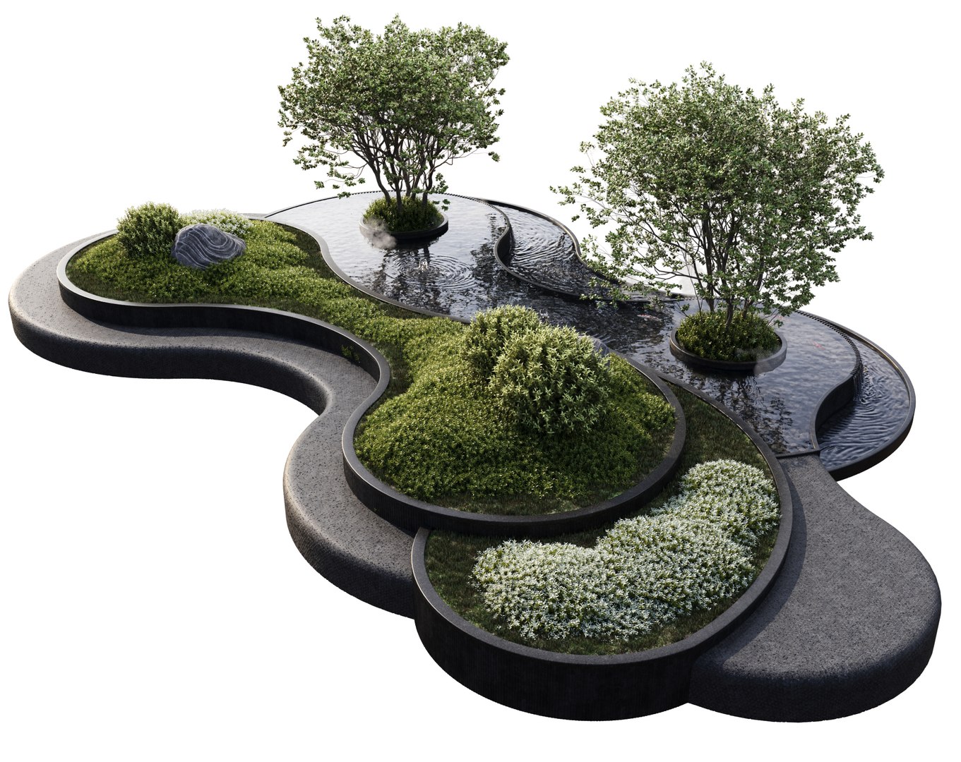 3D Landscaping Figure With Plants Waterfalls And Fish - TurboSquid 2128075