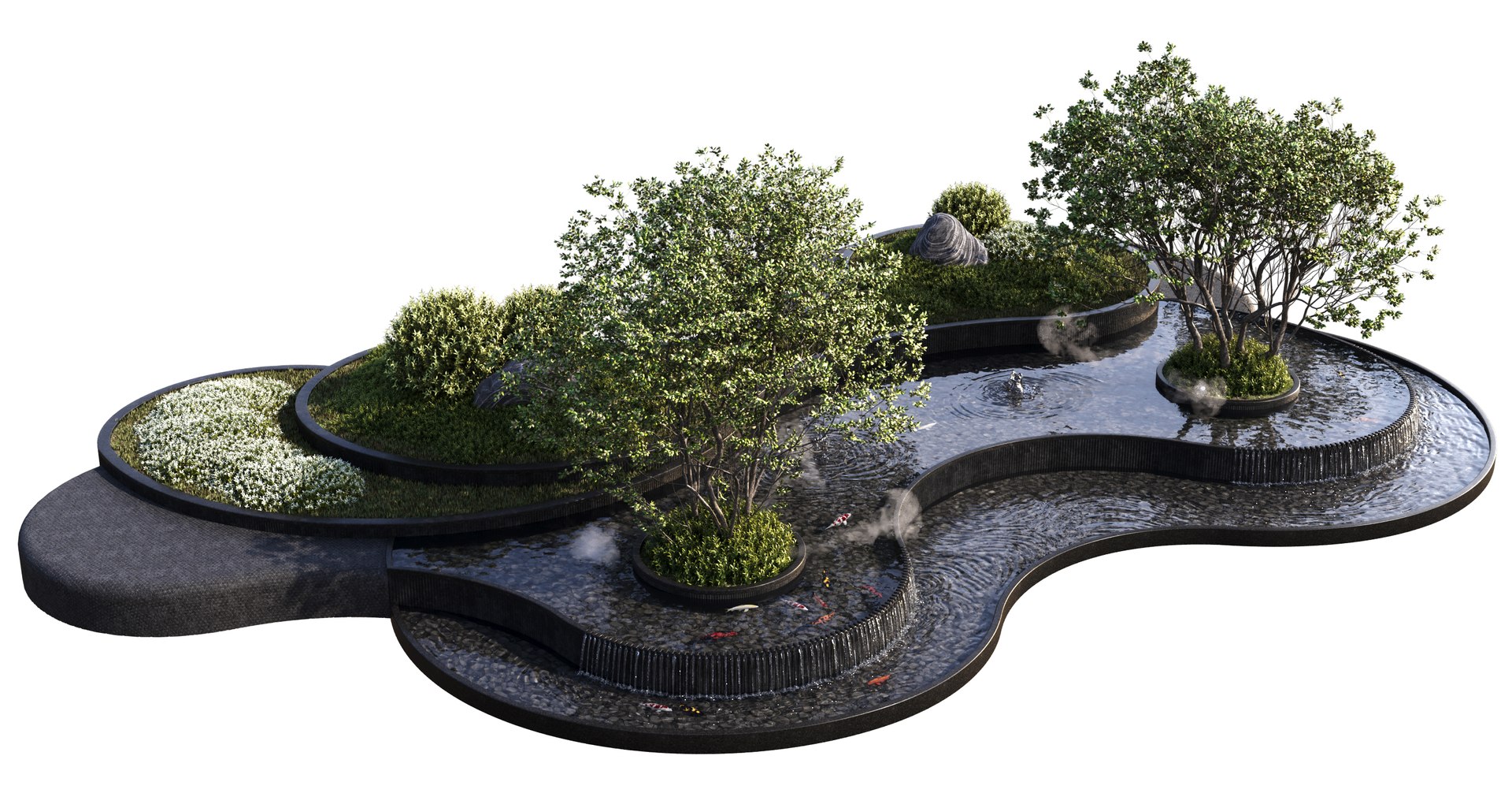 3D Landscaping Figure With Plants Waterfalls And Fish - TurboSquid 2128075