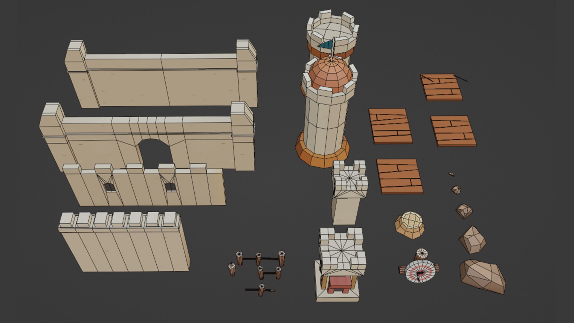 3D LowPoly Tower and City Walls model - TurboSquid 2045536