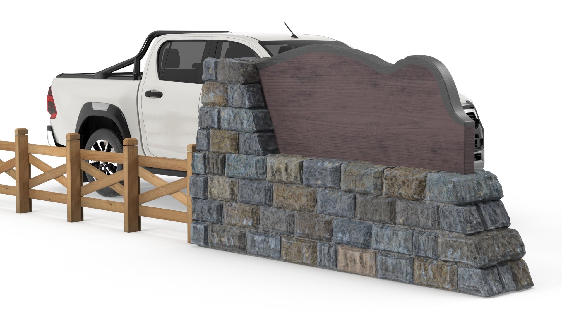 Stone Gateway Monument And Pickup Truck 3D Model - TurboSquid 2289478