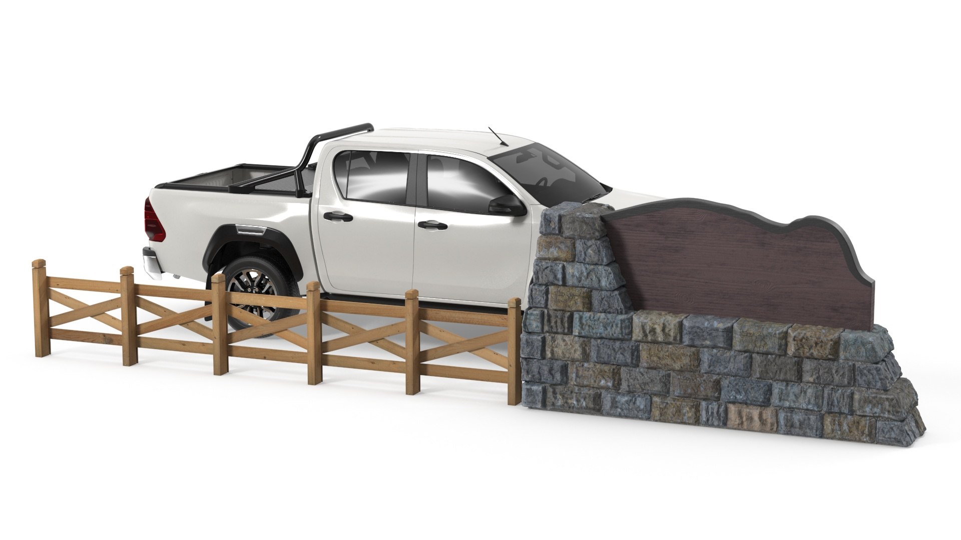 Stone Gateway Monument And Pickup Truck 3D Model - TurboSquid 2289478