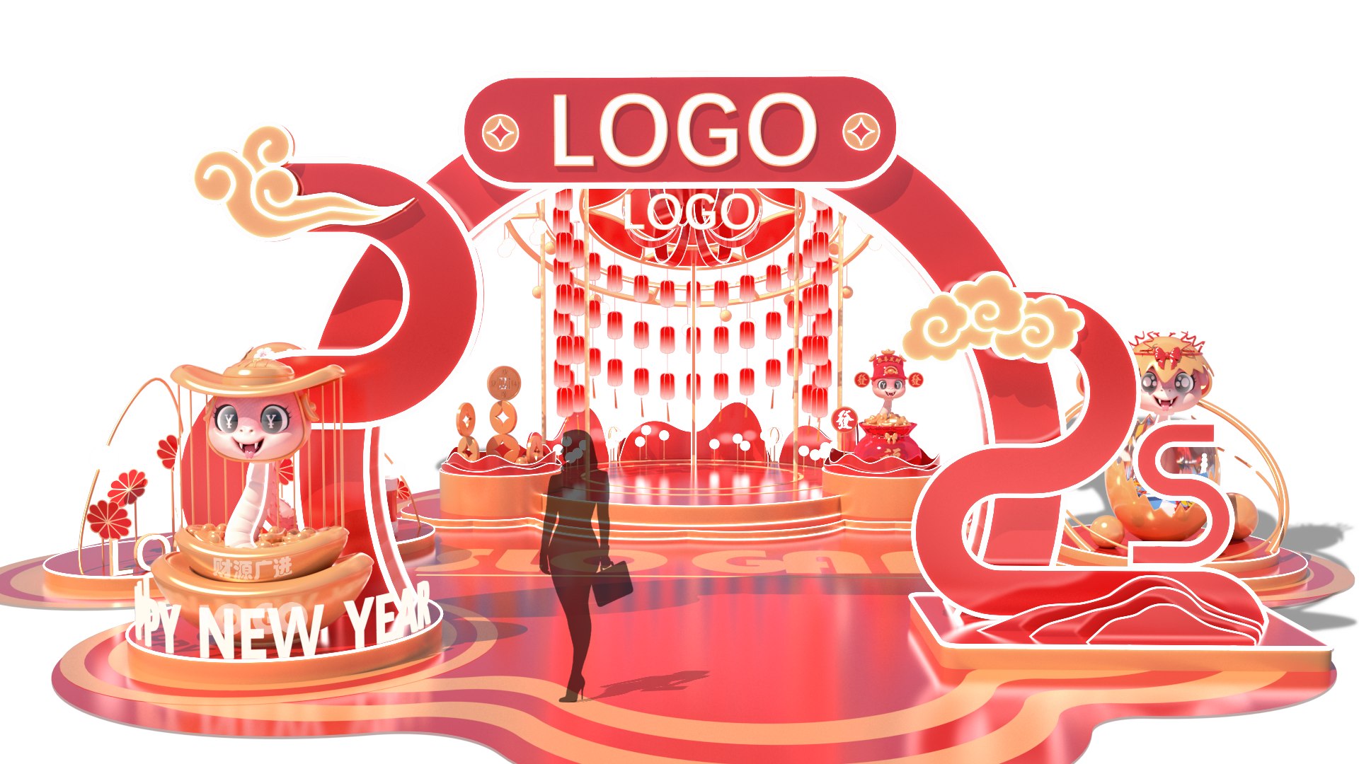 3D Spring Festival Snake Commercial Mei Chen Stage Door Festive Lantern ...