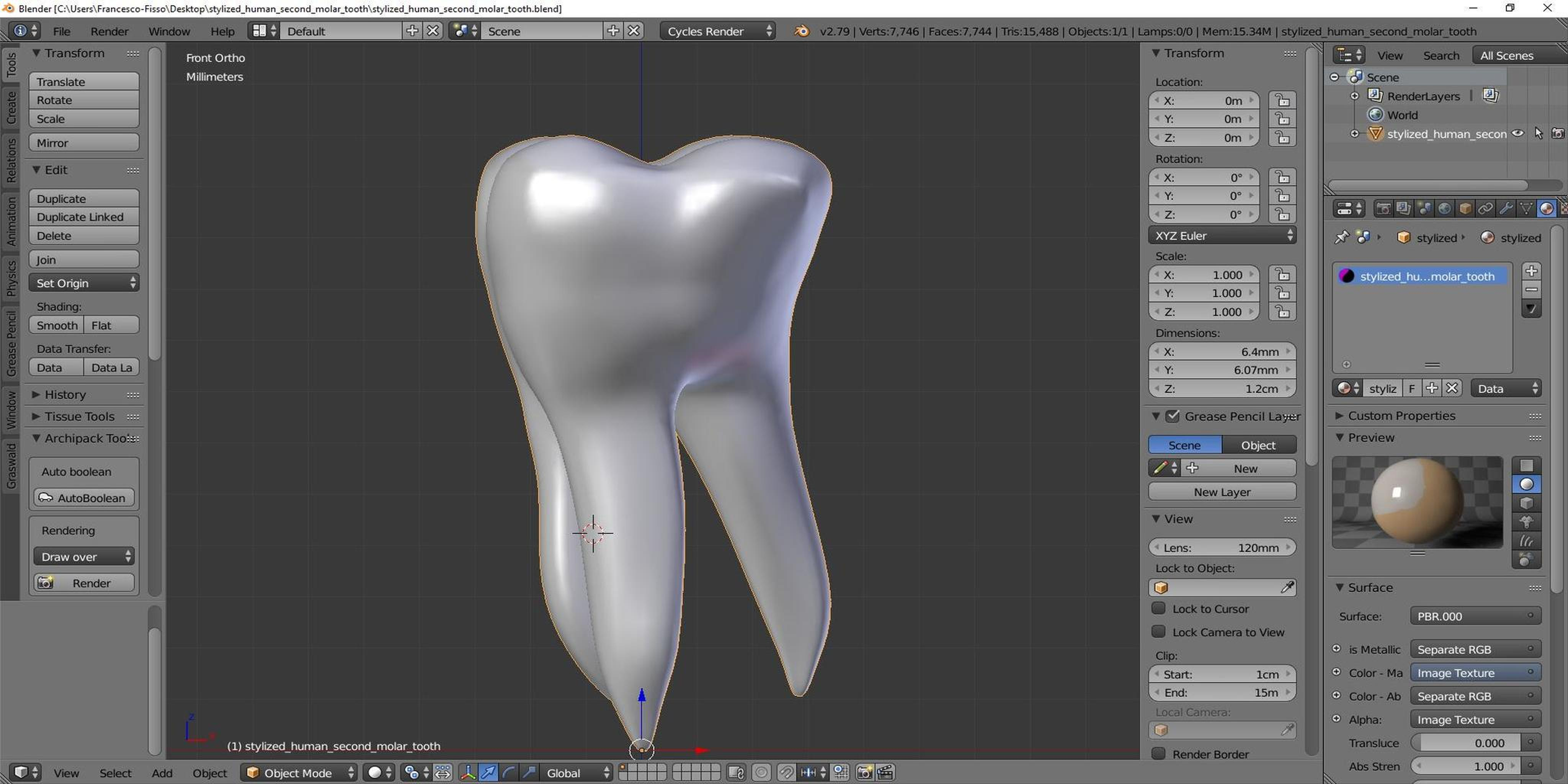 Stylized human second molar 3D model - TurboSquid 1374185