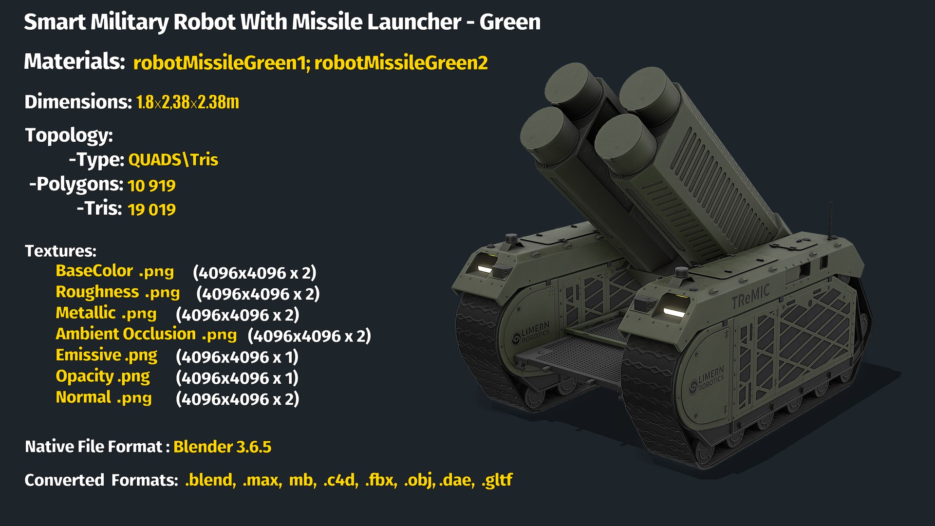 Smart Military Robot With Missile Launcher - Green Model - TurboSquid ...