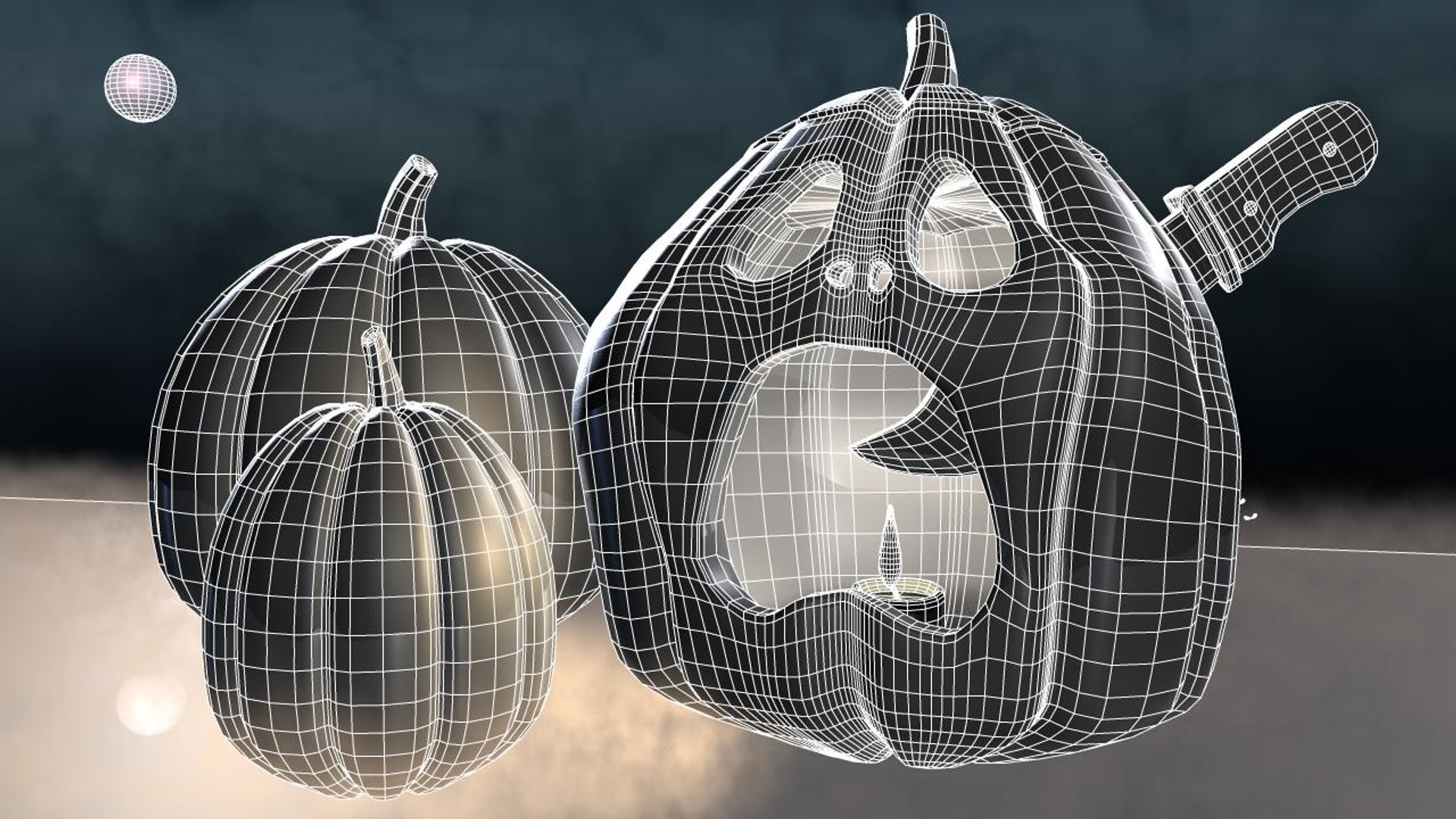 3d halloween jack-o-lantern scene model