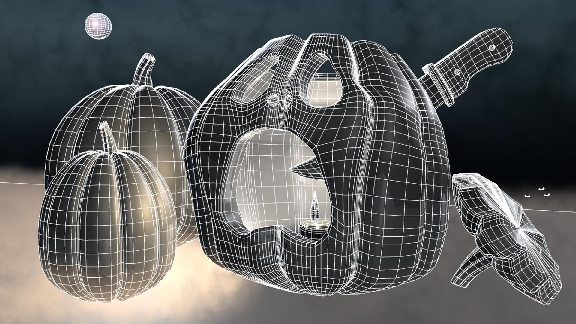 3d halloween jack-o-lantern scene model