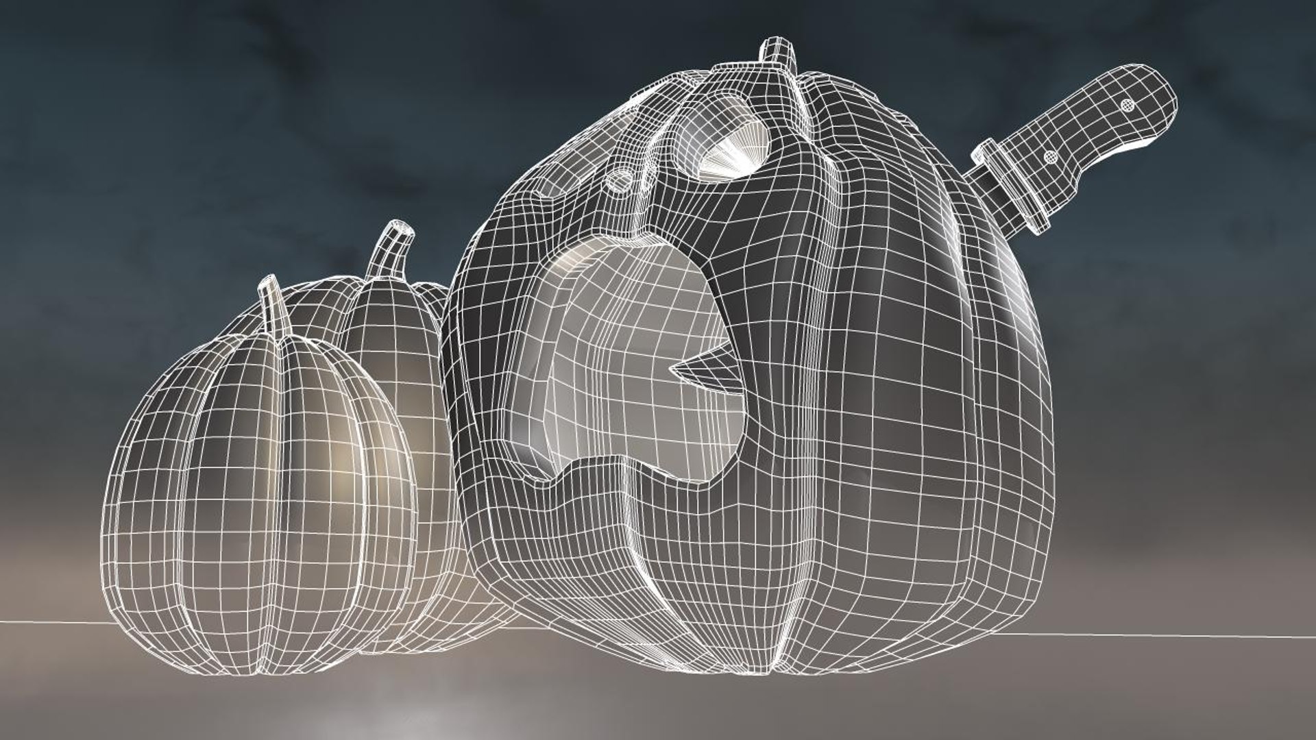 3d halloween jack-o-lantern scene model